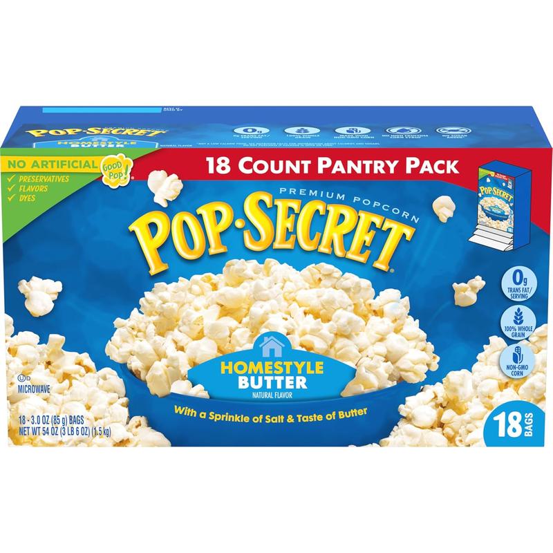 Pop Secret Popcorn, Homestyle Butter Microwave Popcorn, 3 Ounce (Pack ...