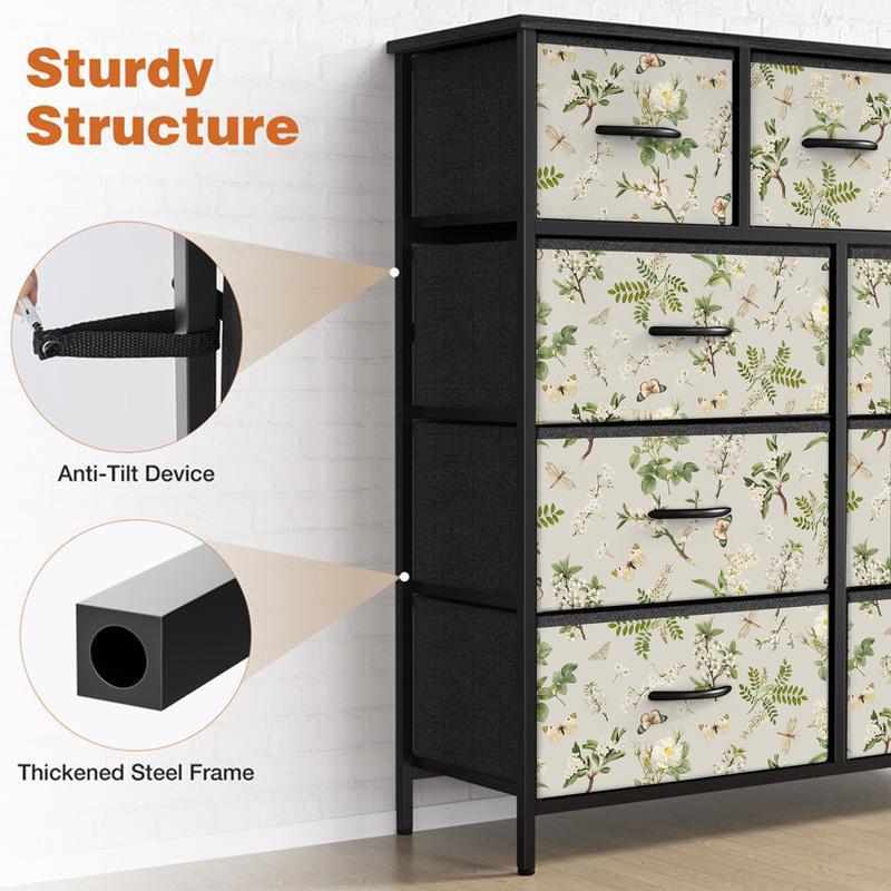 10-Drawer Fabric Storage Cabinet with Seamless Floral Design - TikTok Shop