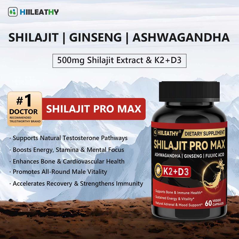 HIILEATHY Optimal Shilajit PRO MAX with K2 & D3 60 Capsules Made in USA ...