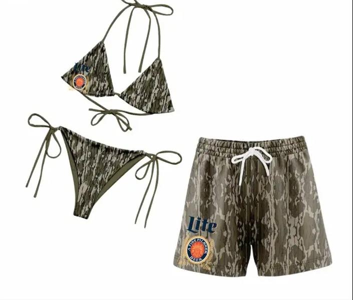 Miller Lite Matching Bottomland Camo Swimwear Set for Couples -Swim Bra ...