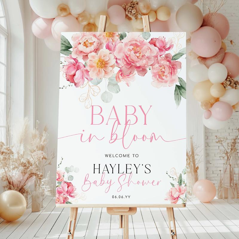 Baby In Bloom Baby Shower Welcome Sign Hot Pink Peony Printable ...