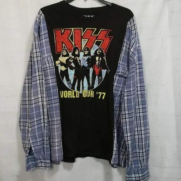 Kiss Band Upcycled Oversized Flannel - TikTok Shop