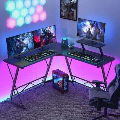 TikTok Shop Upgrated Version Mr IRONSTONE L Shaped Gaming Desk Corner Computer Desk L shaped desk Home Office Desks Writing Workstation with Large Monitor Stand Easy to Assemble Black 51 Inch