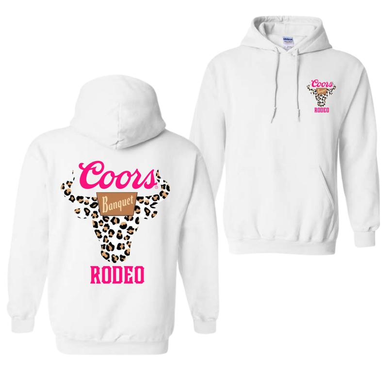 Coors Banquet Rodeo Hoodie - Pink Bold Leopard Print Bull Design ...