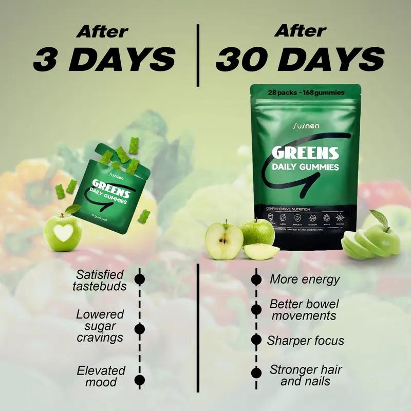 Susnen Greens Daily Gummies Multivitamin DailyWellness Supplement Green ...