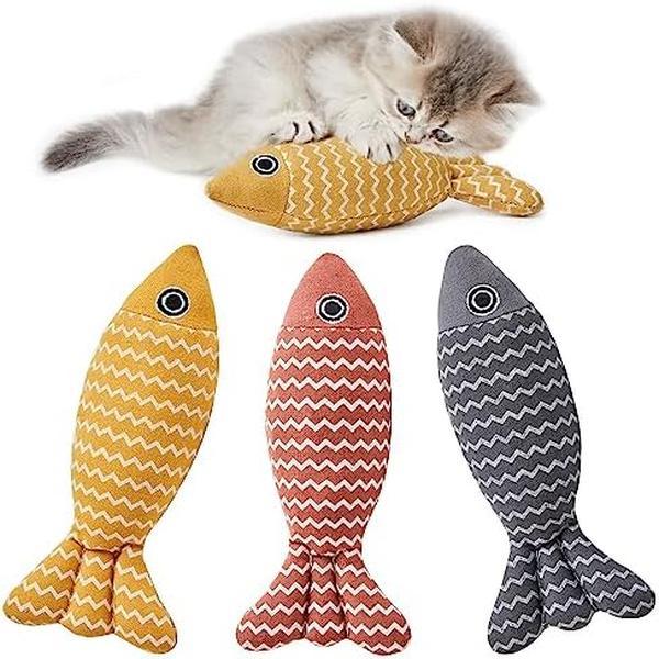 3 Pcs Catnip Fish Toys - Durable Burlap Realistic Fish Toys with ...
