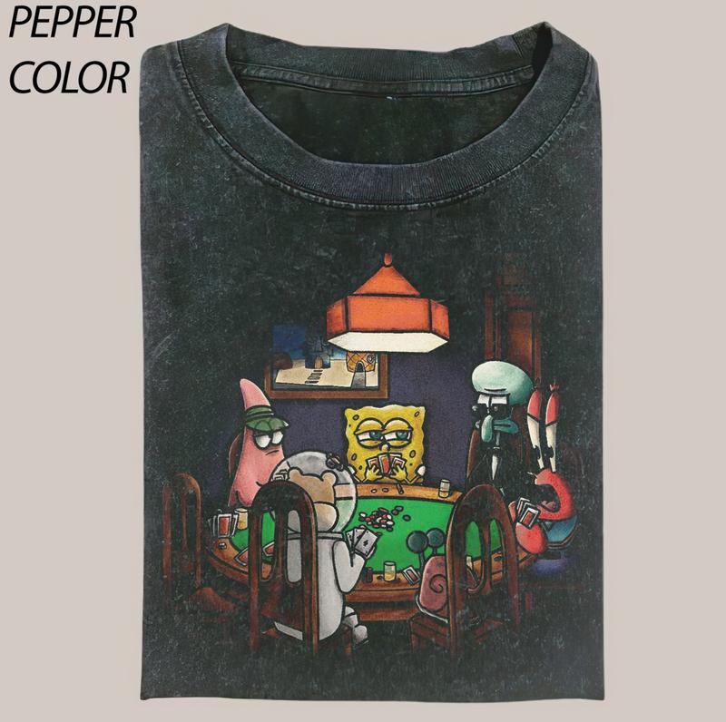 Vintage SpongeBob playing poker CrewNeck T-shirt, Funny Poker Graphic ...