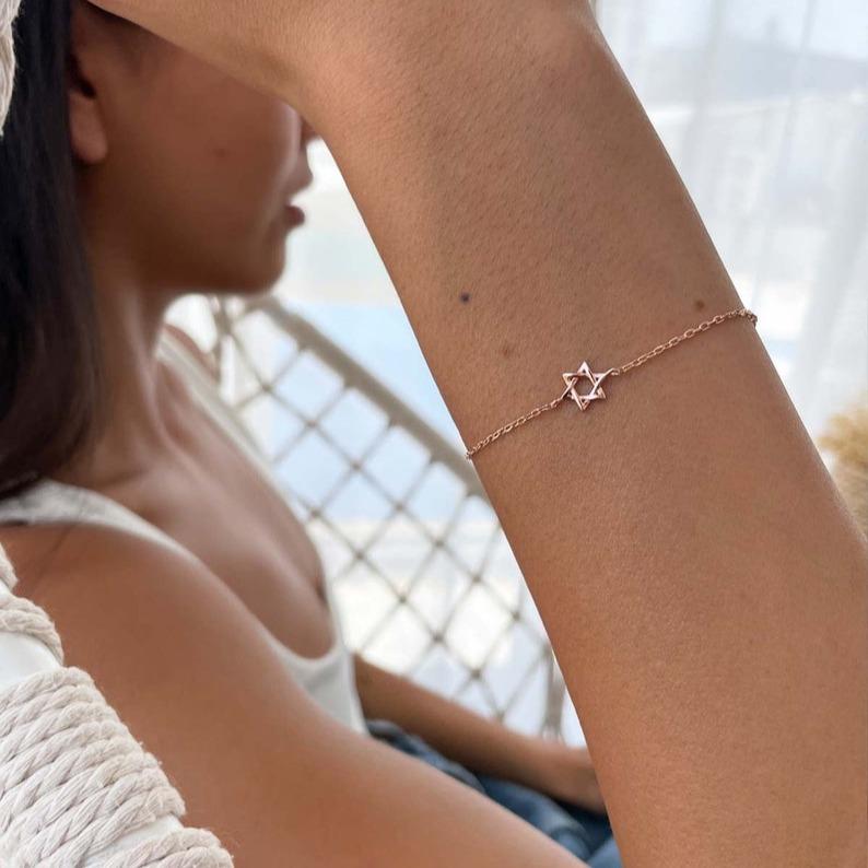 Tiny 14k Gold Star Of David Bracelet, Magen David Bracelet, Sterling Silver 925 Jewish Star ...