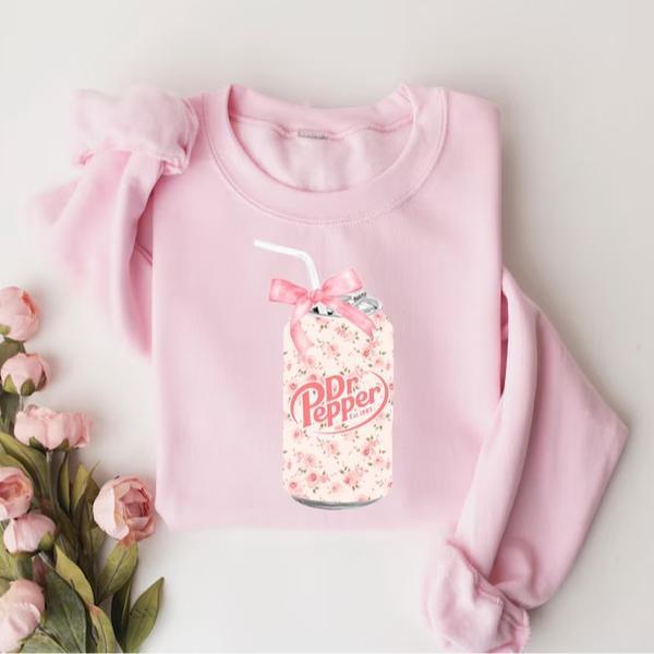 Dr Pepper Pink Bow Coquette Sweatshirt, Cute Pink Soda Drink - TikTok Shop