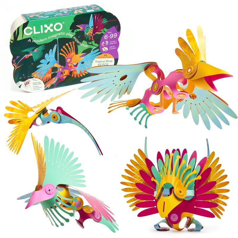 Clixo Tropical Birds Pack - Magnetic STEAM Building Toy Set with ...