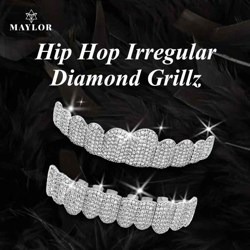 MAYLOR Hip Hop 2 pcs/set Silver Cubic Zirconia Grillz - 10 Teeth ...