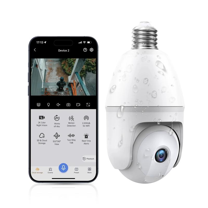 5MP Wireless Bulb Security Camera, 5G&2.4G WiFi Light Camera Indoor ...