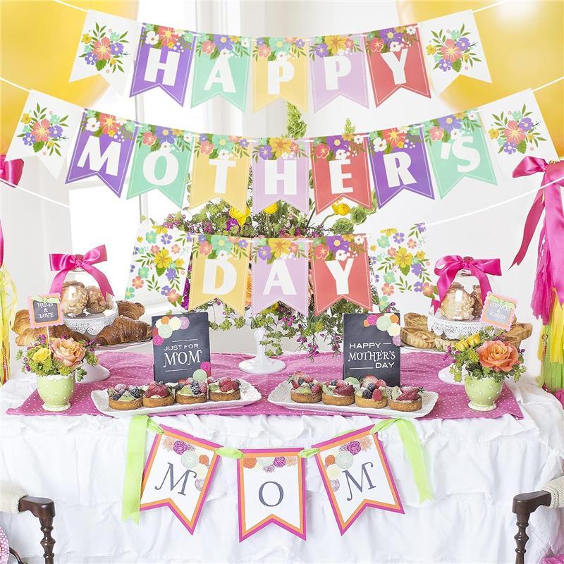 Happy Mother's Day Banner Decorations - Assorted Color Floral Pattern ...