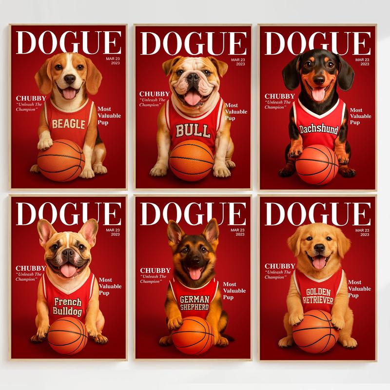 Dogue Dog Magazine Cover Vintage Poster, Custom Dog Breeds Prints ...