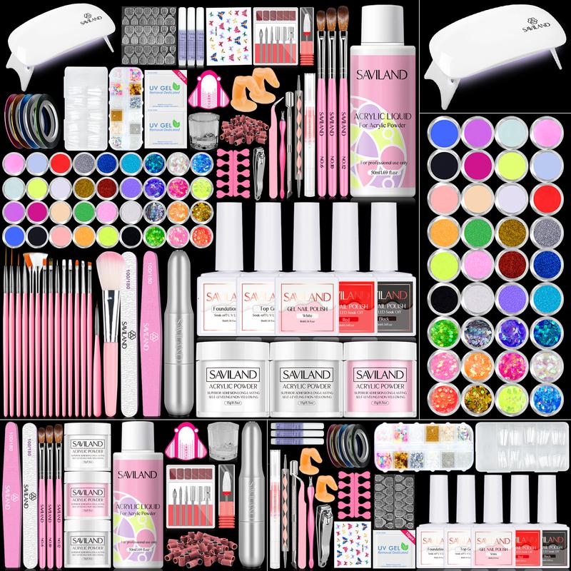 Saviland Acrylic Beginners Nail Kit: All-in-one Starter Kit Powder ...