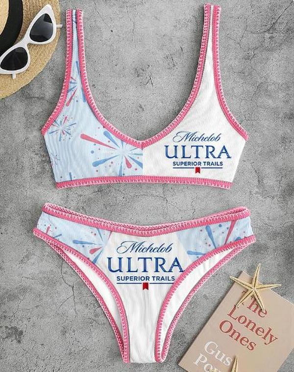 Michelob Ultra Fashion Pink Sporty Beach Print Bikini Set - TikTok Shop