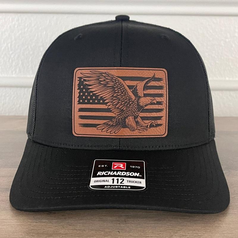 Eagle American Flag Patriotic Leather Patch Hat Father's Day Gift Black ...