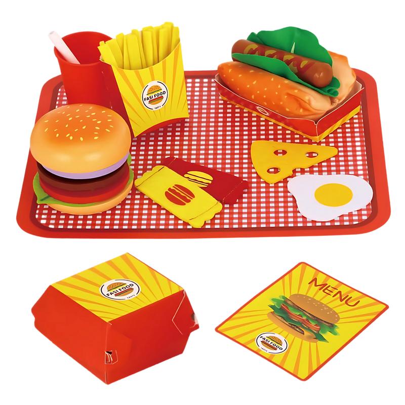 Toyster's Wooden Fast Food Play Set – Pretend Play Burger, Fries & Hot ...