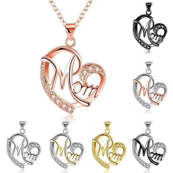 Love Heart Mom Charm Pendant Chain Necklace Great Gift Mother's Day ...