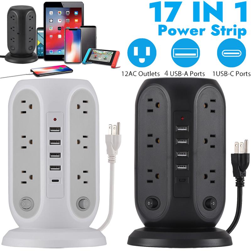 Surge Protector Power Strip Tower 12 Outlets 4 USB 1 Type C Ports - TikTok Shop