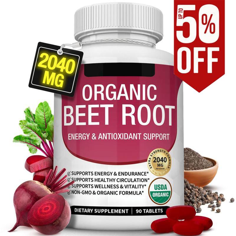 Organic Beet Root Tablets - Nitric Oxide Booster Beetroot Supplement 2040mg Fitness Healthcare ...