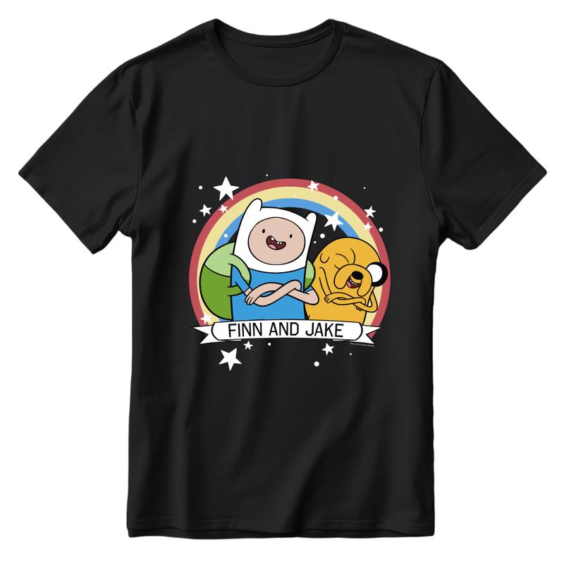 Adventure Time Classic Finn and Jake Rainbow Design Black Shirt ...