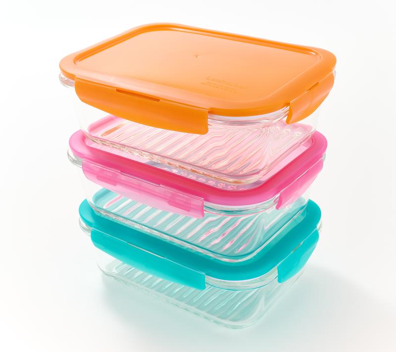 LocknLock Set of 3 Glass Multi-Color Rectangles with Ridged Bottom ...