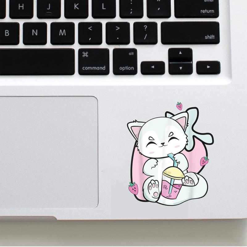 Cute Arctic Fox Drinks Strawberry Milk And Boba Bubble Tea 2x2 inches ...