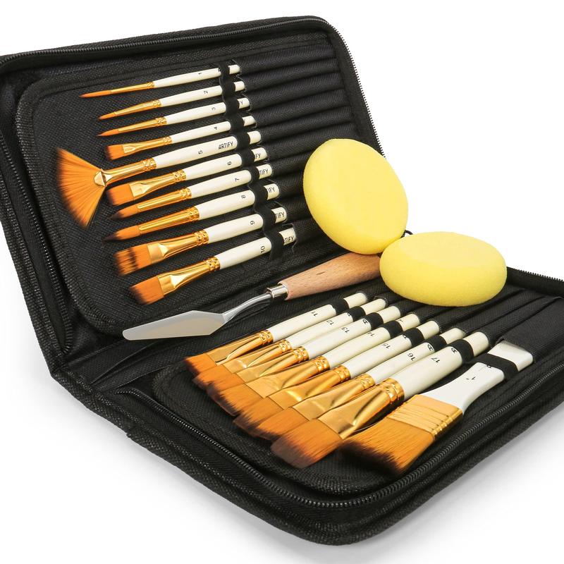 18 Pieces Paint Brush Set, Pearl White,Includes Pop-Up Carrying Case ...
