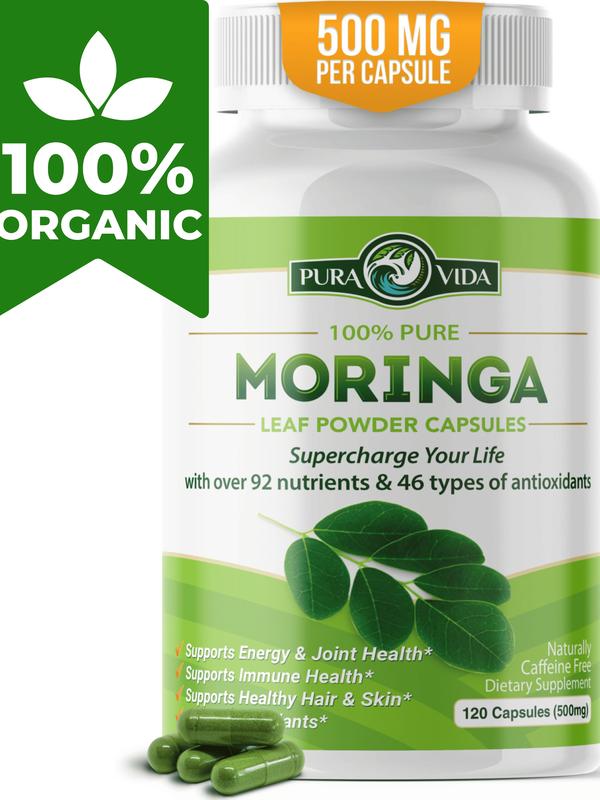Moringa Powder Capsules Organic - Pura Vida Moringa Leaf. Energy ...