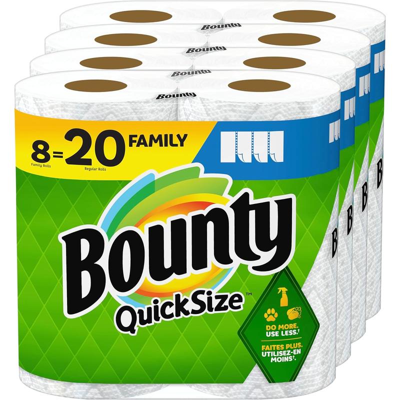 Bounty Quick Size Paper Towels, White, 8 Family Rolls = 20 Regular ...