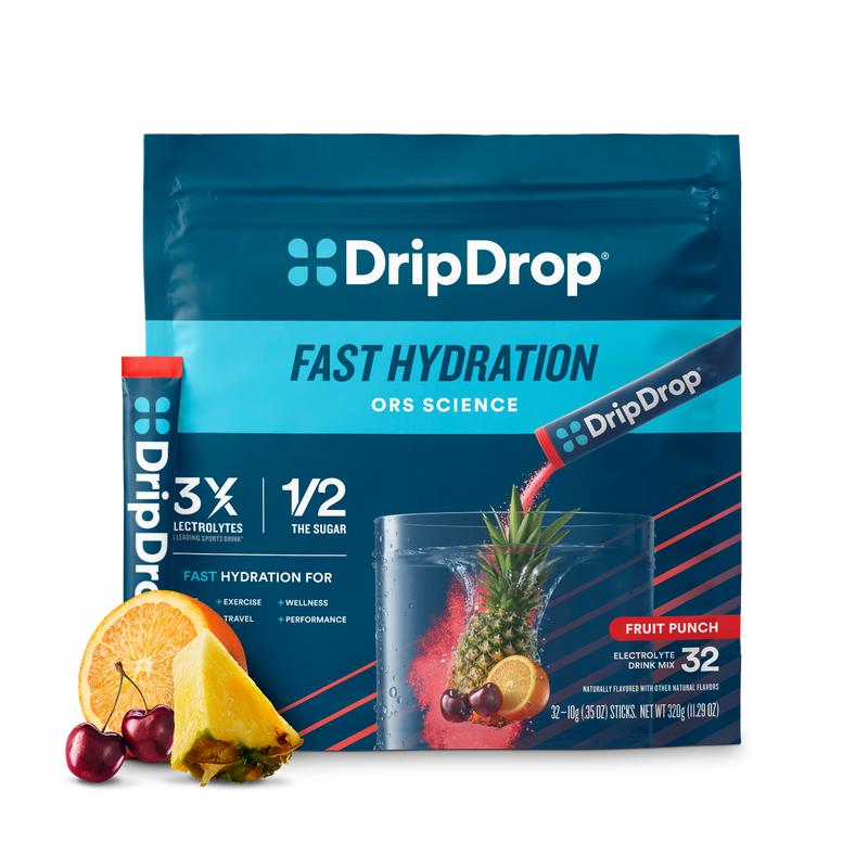 DripDrop Fruit Punch Electrolyte Powder, 8 oz sticks, 32 count - TikTok Shop