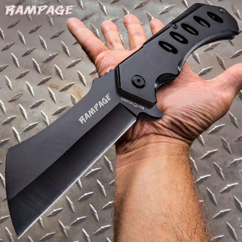 Rampage Black Cleaver Pocket Knife - Stainless Steel Blade, Ball ...