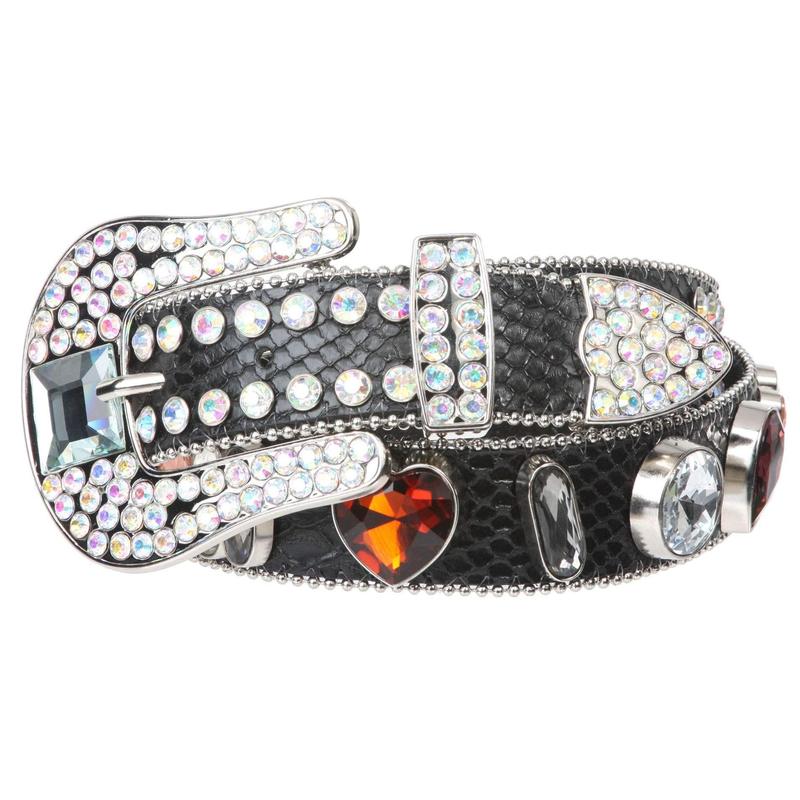 Snap On Western Cowgirl Snake Texture Crystal Conchos Leather Belt ...