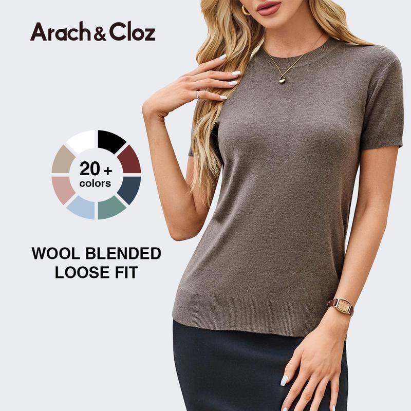 Arach&Cloz Women's Wool Blend Loose Fit Soft Summer Sweater Short ...