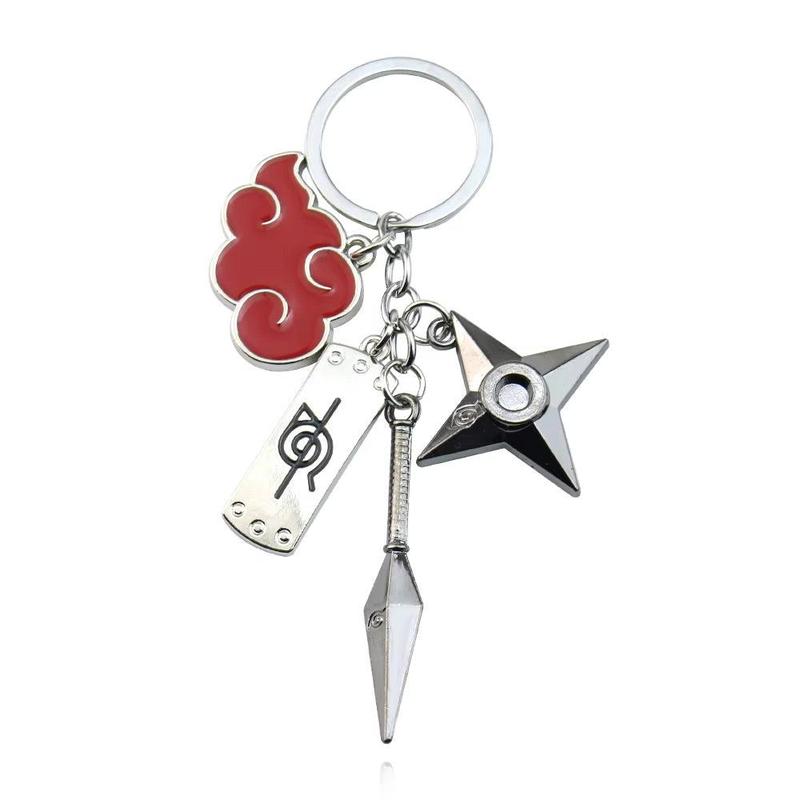 Themed Keychain with Akatsuki Cloud, Kunai, Shuriken, and Metal Tag ...