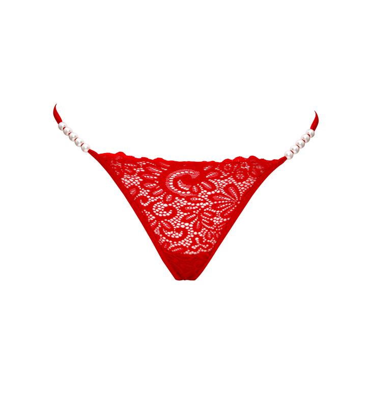 Free Tonight Women’s Handcrafted Pearl Flora Thong Red lace G-String ...