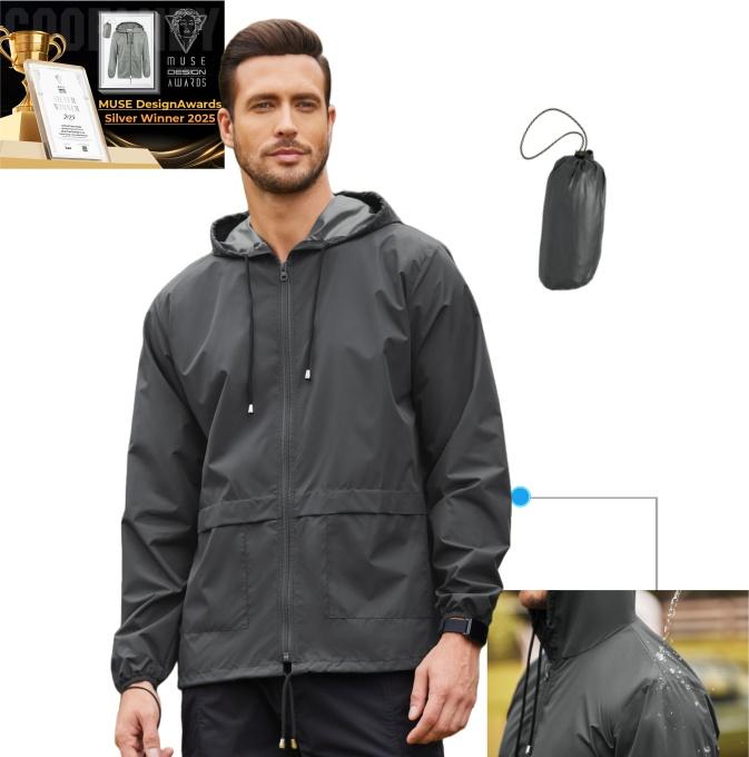 COOFANDY Men's Packable Jacket Outdoor Waterproof Hooded Lightweight ...