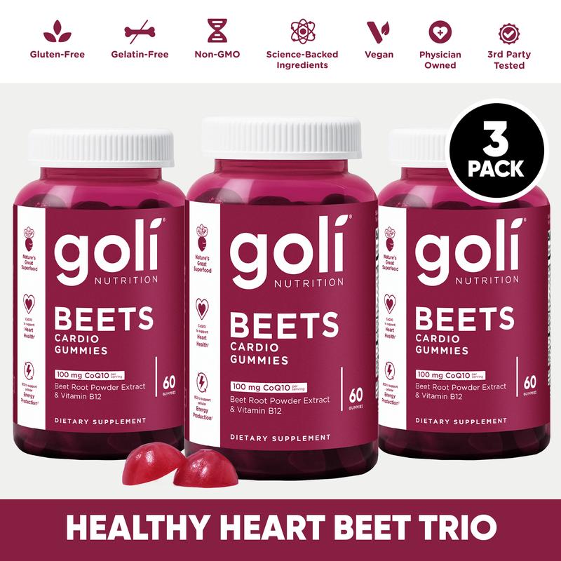 Healthy Heart Beets Trio - 3 Bottles of Goli Beets Cardio Gummy - Beet ...