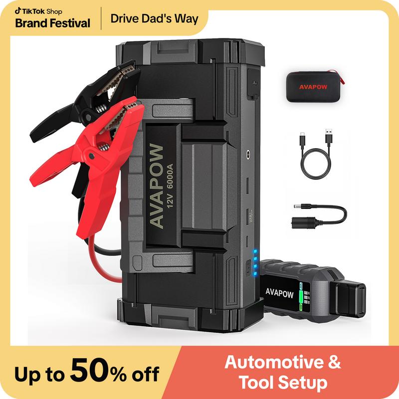 AVAPOW 6000A Car Jump Starter(For All Gas/Up to 12L Diesel),Protable ...